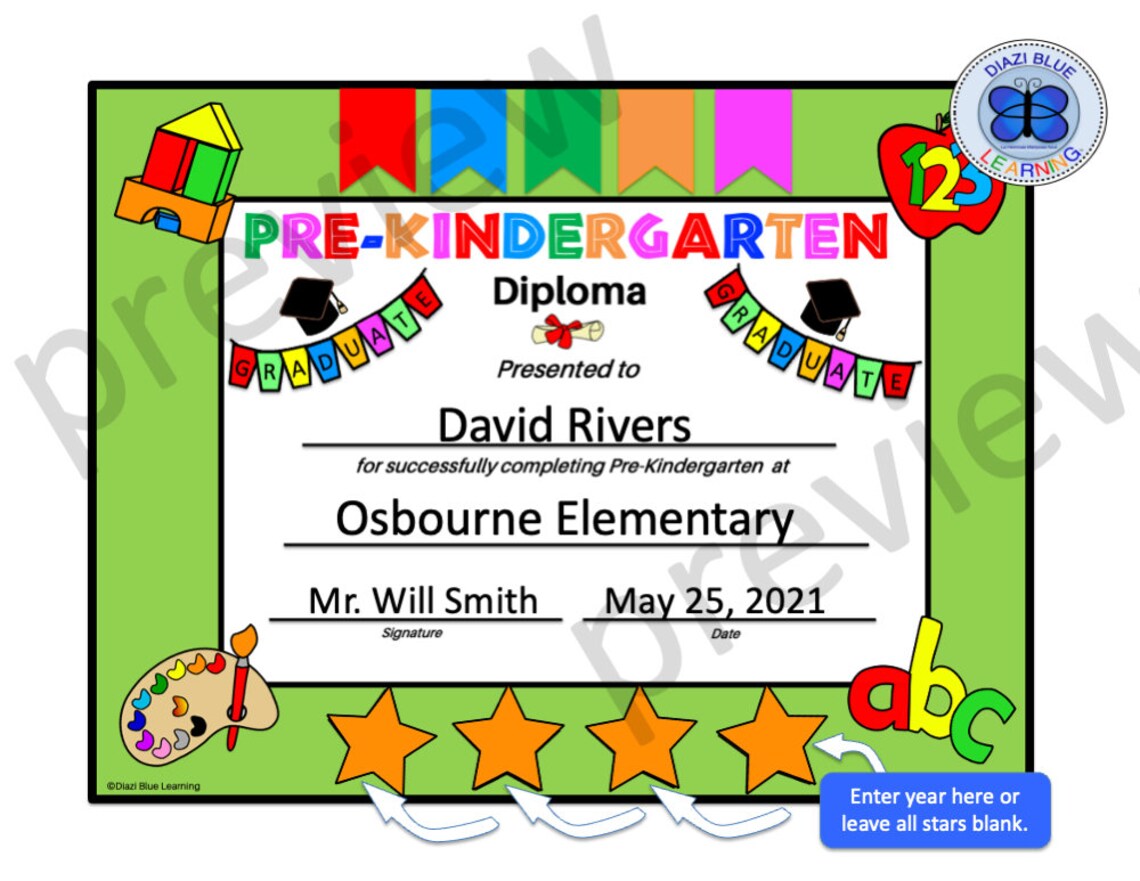 Preschool Graduation Diploma, Pre-k Graduation Diploma, Kindergarten ...