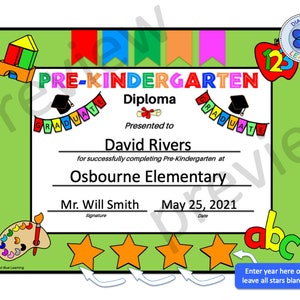Preschool Graduation Diploma, Pre-k Graduation Diploma, Kindergarten ...
