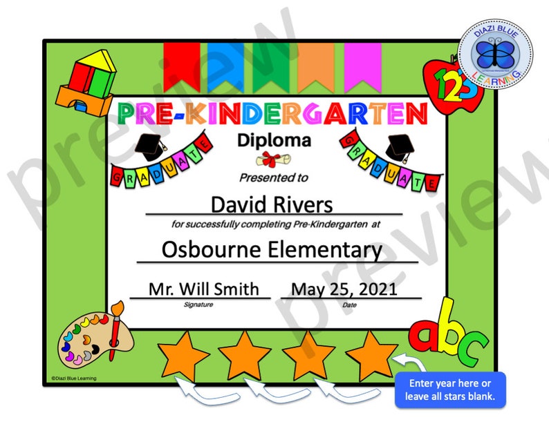 Preschool Graduation Diploma, Pre-k Graduation Diploma, Kindergarten ...