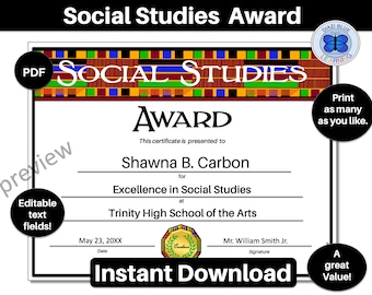 Social Studies Certificate, End of Year Certificates, PDF Social ...