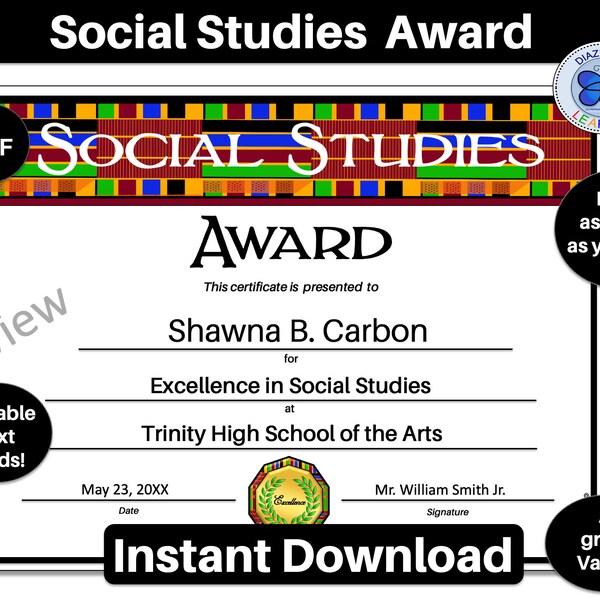 Social Studies Certificate Editable - Etsy