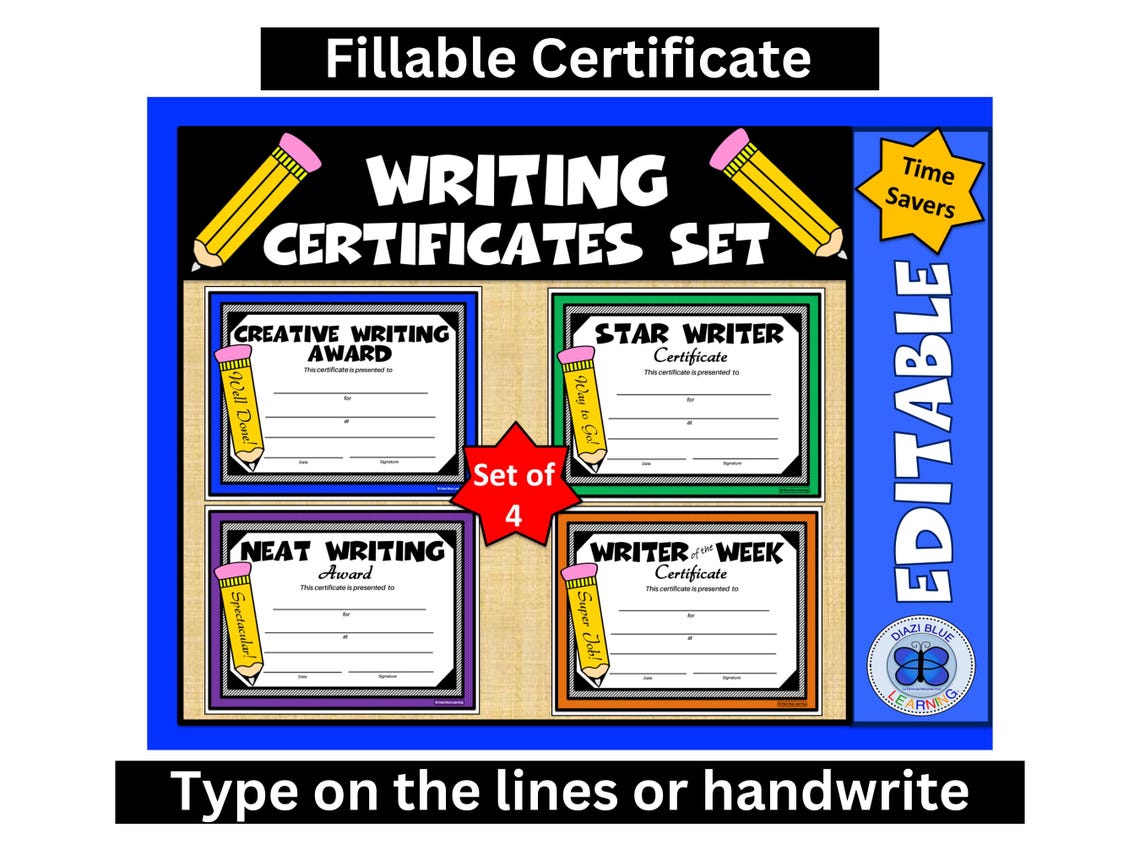 Writing Certificates, PDF Writing Certificates, End of Year ...