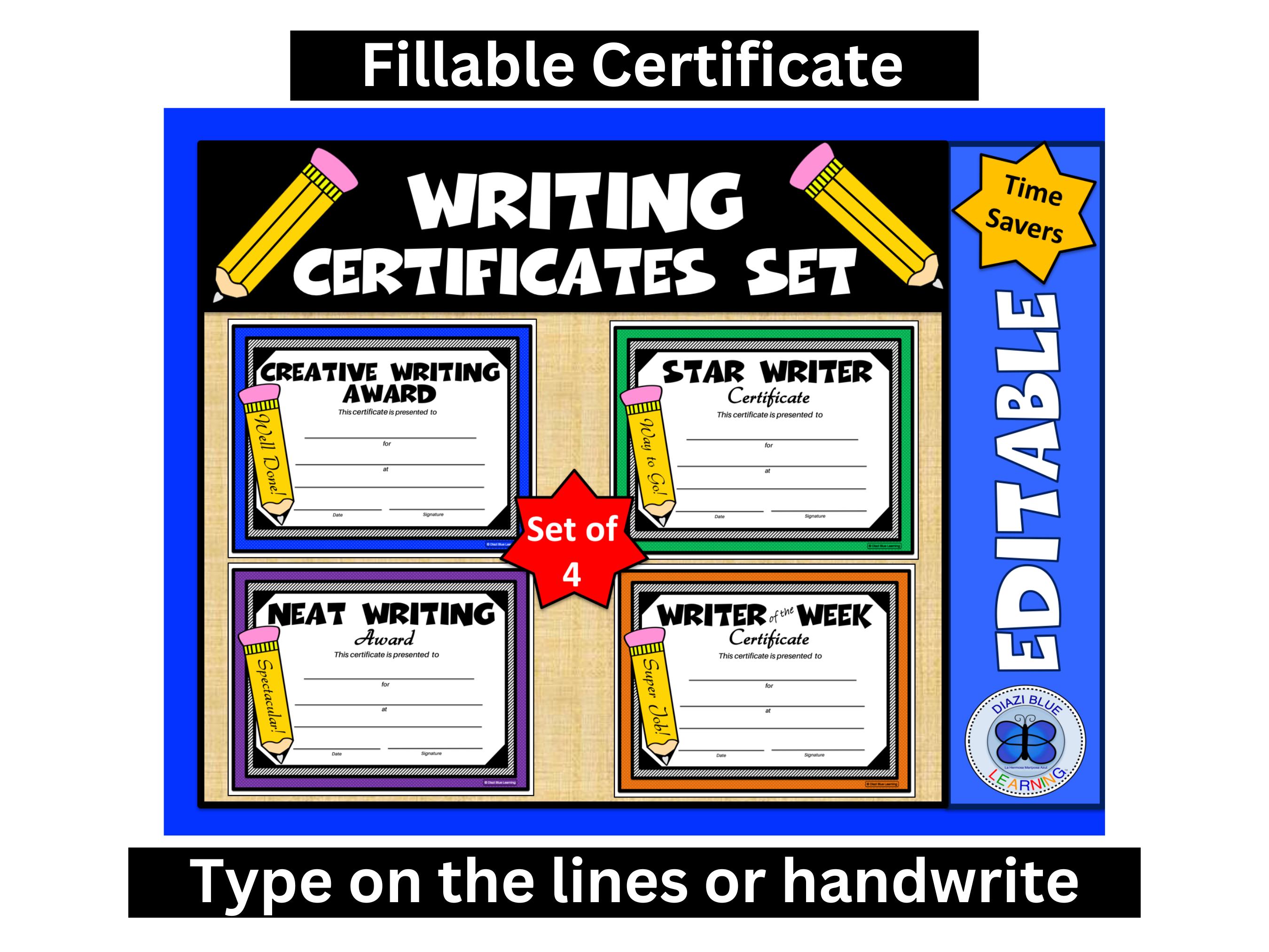 Writing Certificates, PDF Writing Certificates, End of Year ...