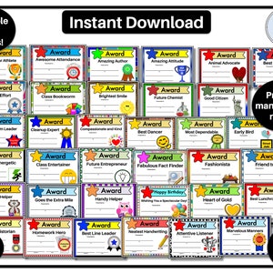 70 End of Year Award Certificates, Editable Student Certificates, End ...
