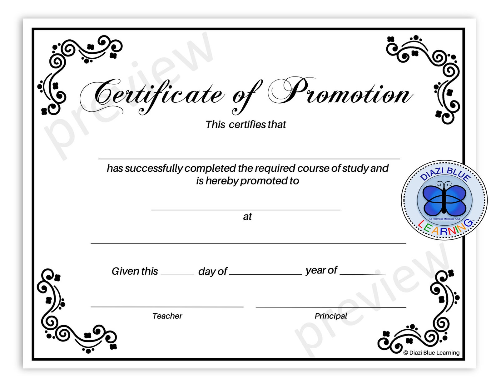 Certificate of Promotion, Certificate of Completion, End of Year ...