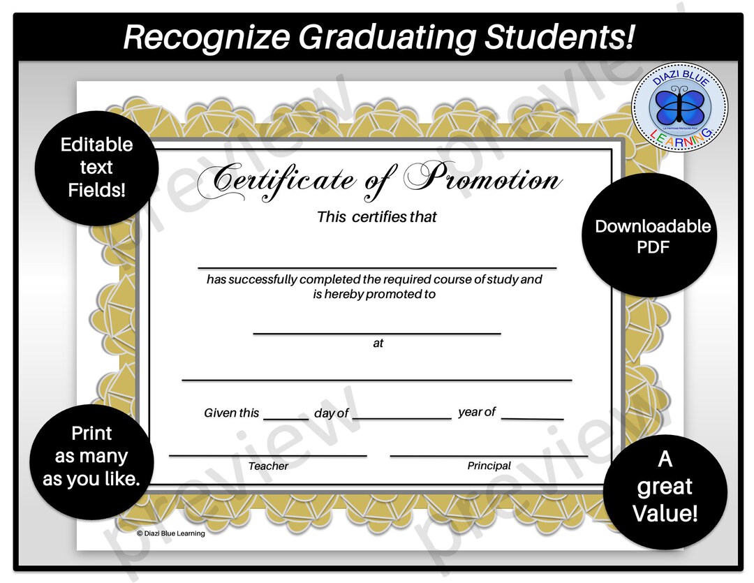 Certificate of Promotion, Certificate of Completion, End of Year ...