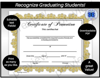 Certificate of Promotion, Certificate of Completion, End of Year ...