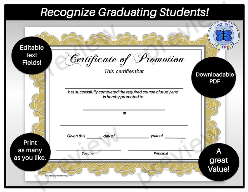 Certificate of Promotion, Certificate of Completion, End of Year ...