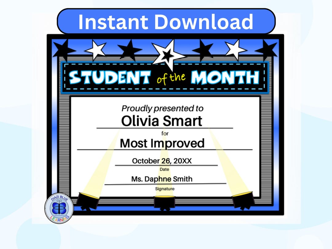 Student of the Month Certificate, Editable PDF Student of the Month ...