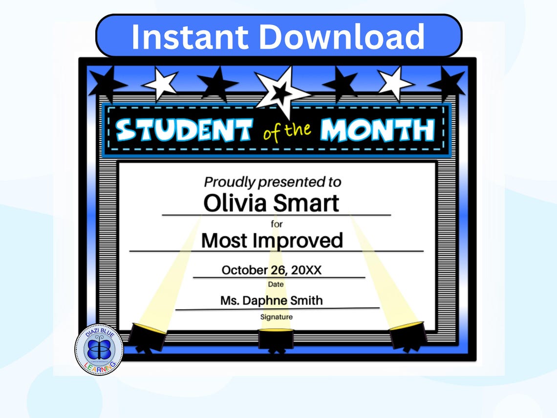 Student of the Month Certificate, Editable PDF Student of the Month ...