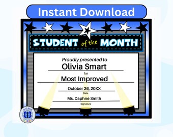 Student of the Month Certificate, Editable PDF Student of the Month ...