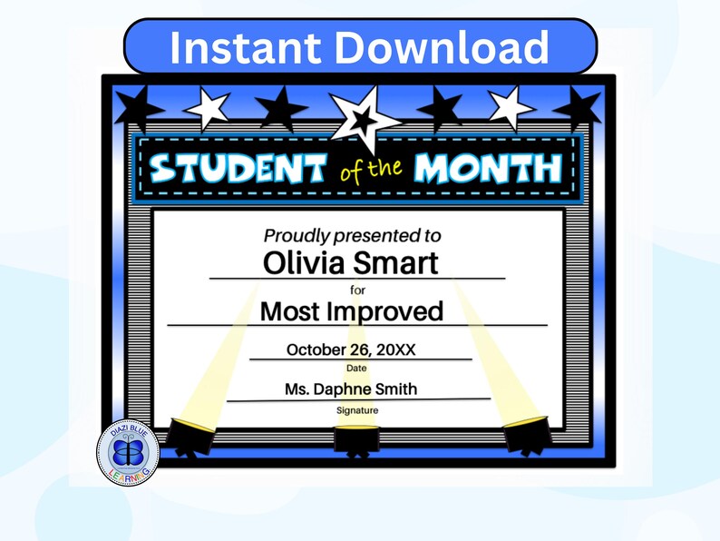 Student of the Month Certificate, Editable PDF Student of the Month ...