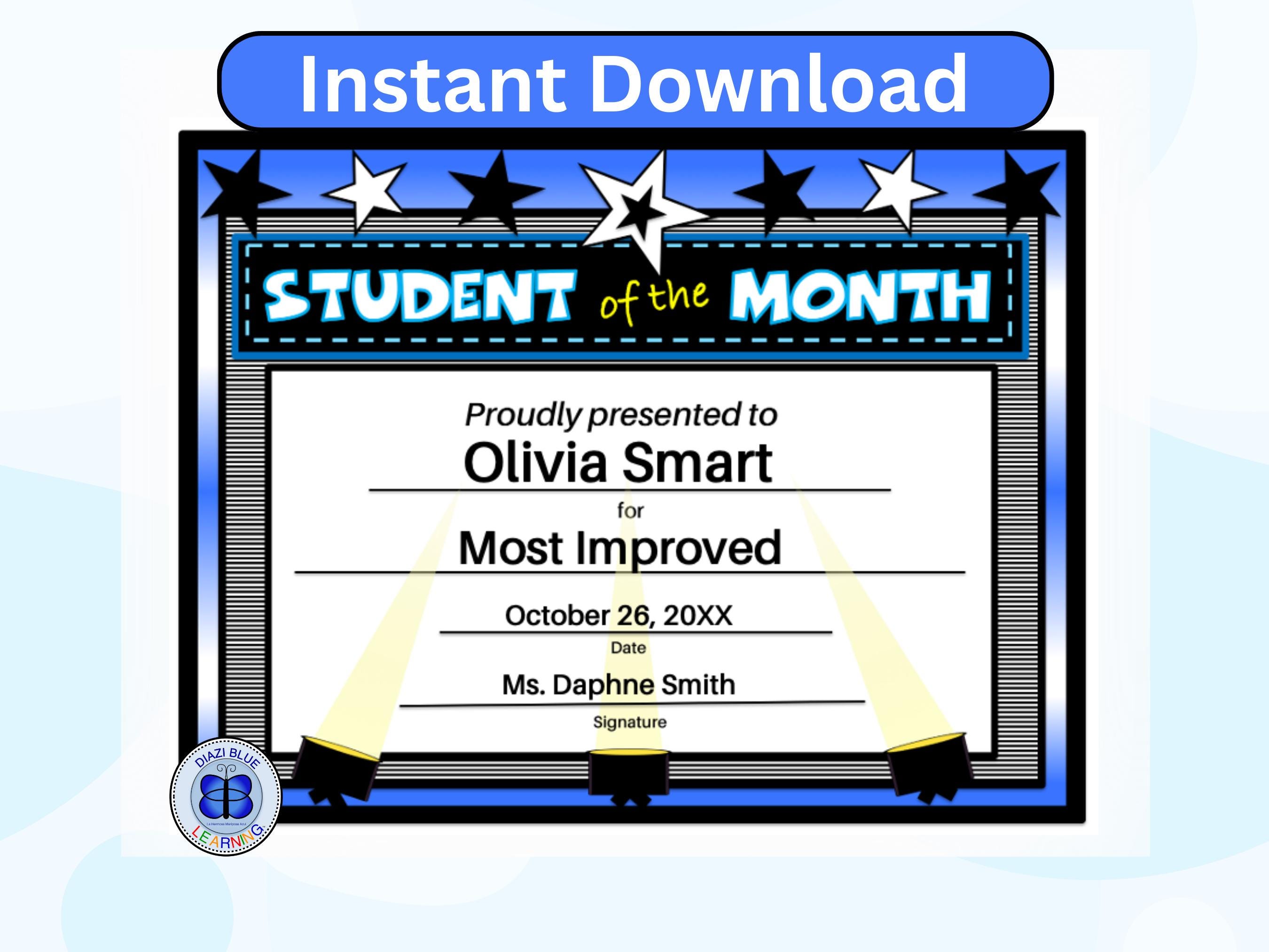 Student of the Month Certificate, Editable PDF Student of the Month ...