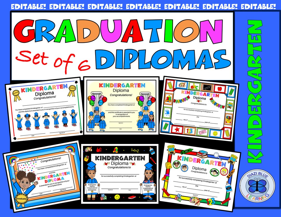 Kindergarten Diplomas Set of 6, Kindergarten Graduation Diplomas, End ...