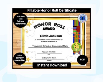 Kente Fillable Honor Roll PDF Certificate 1, Editable Kente Honor Roll ...