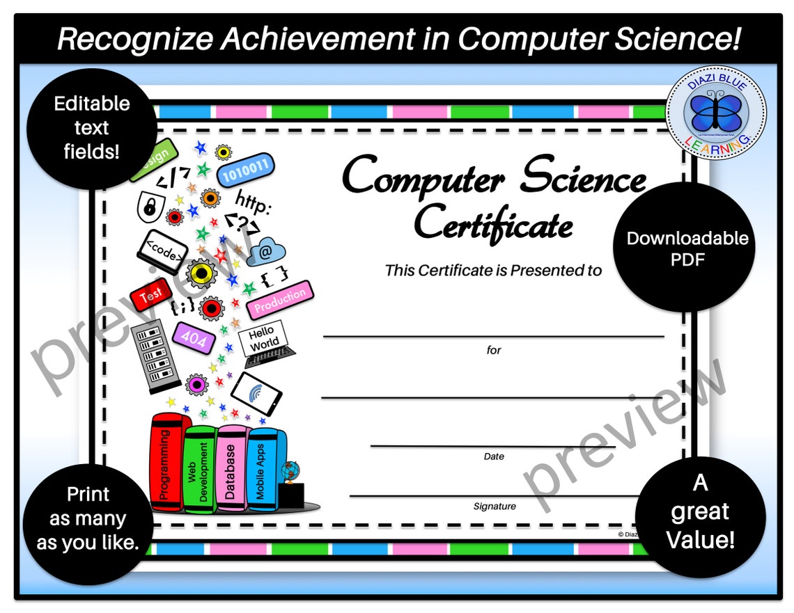 Computer Science Certificate, Coding Award, Coding Certificates, Coding ...