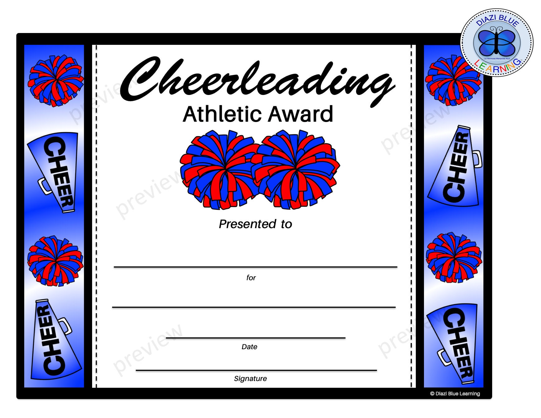 Cheerleading Certificate, Cheerleading Award, Editable Cheerleading ...