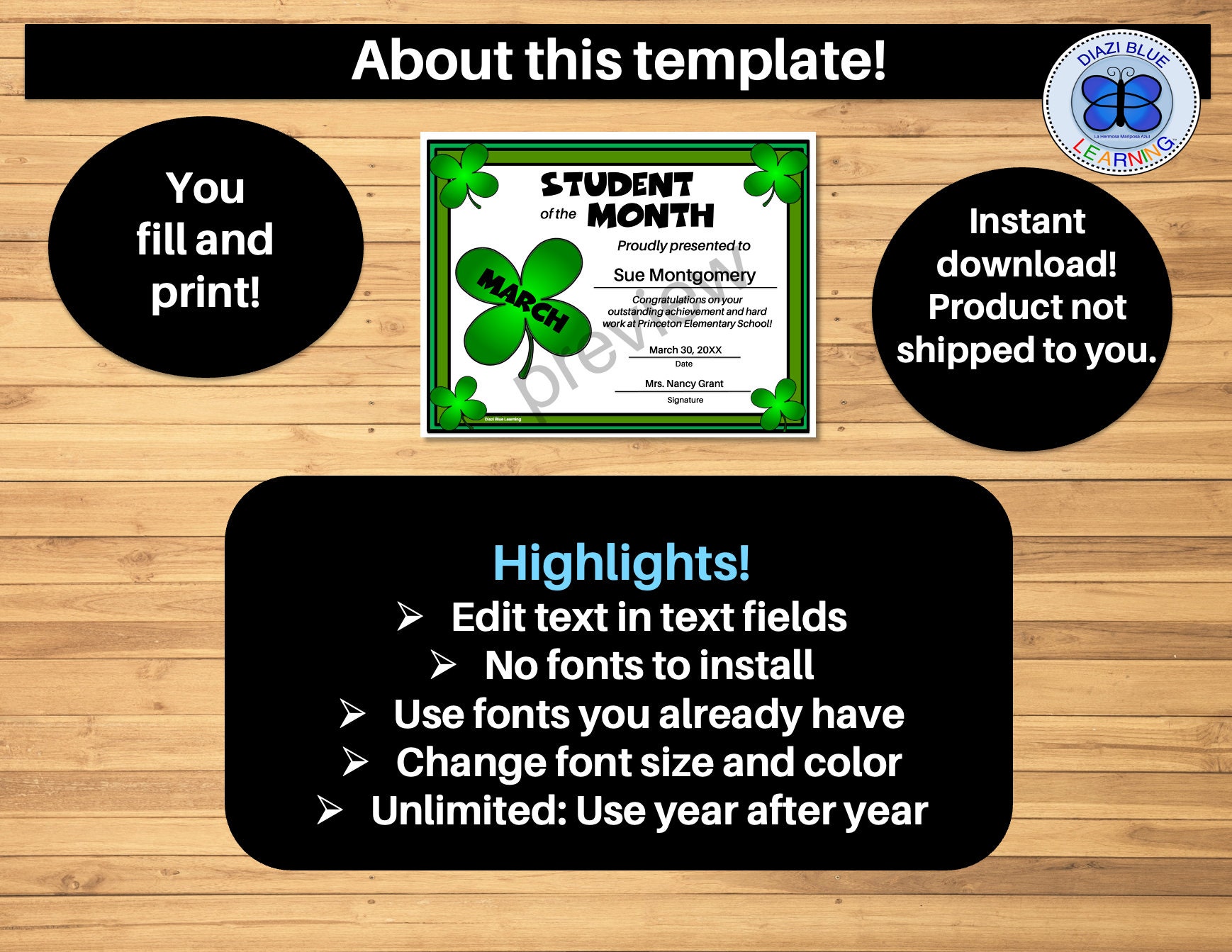 March Student of the Month Certificate, March Student of the Month ...