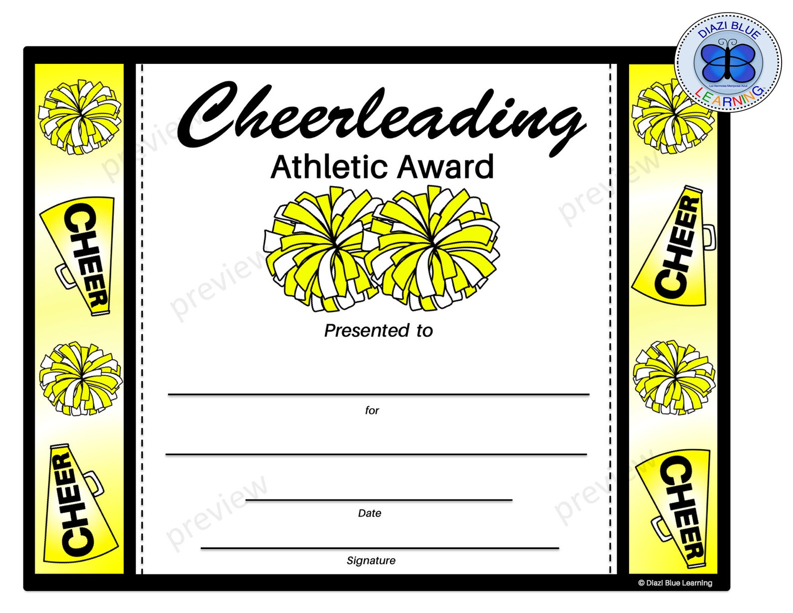 Cheerleading Certificate, Cheerleading Award, Editable Cheerleading ...