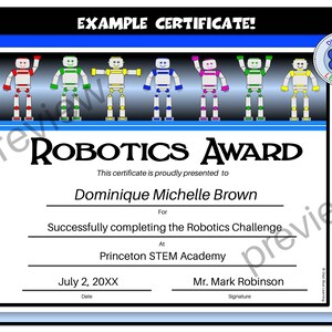 Robotics Award Robotics Certificates Editable Robotics | Etsy