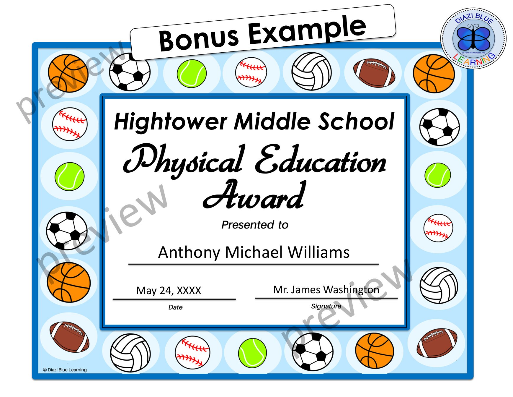 Physical Education Certificate PE Certificate Editable PE | Etsy