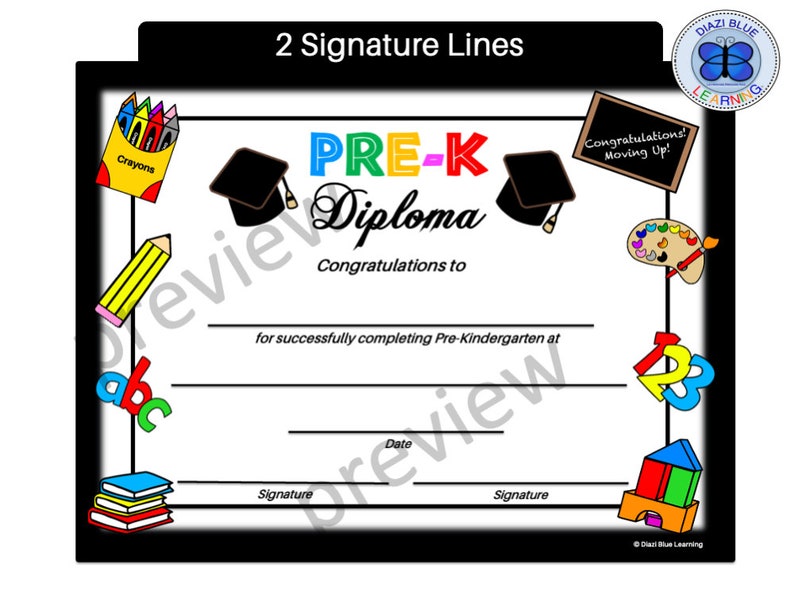 Pre-k Diploma, Pre-k Graduation Diploma, Fillable Prekindergarten ...