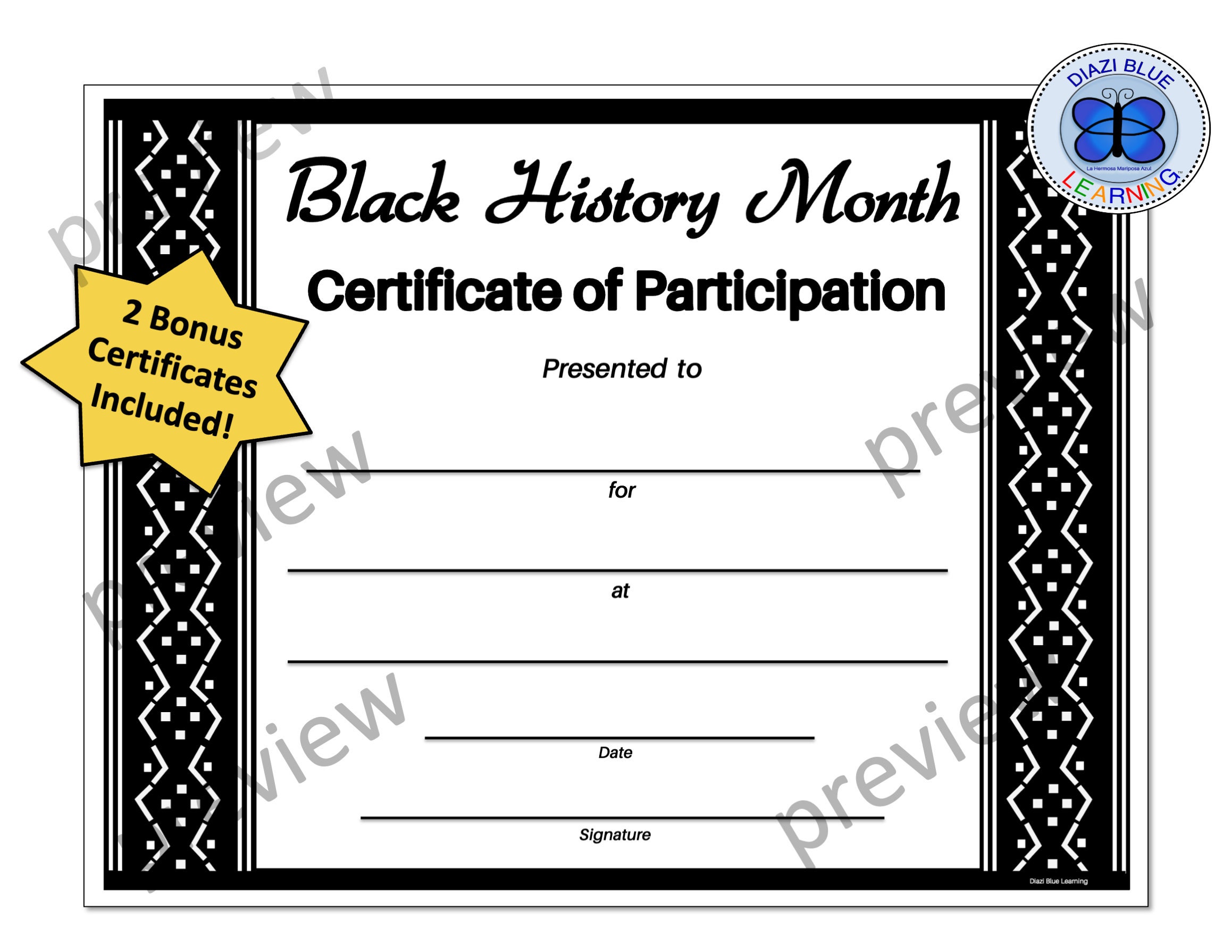 Black History Month Certificate of Participation With Bonus ...