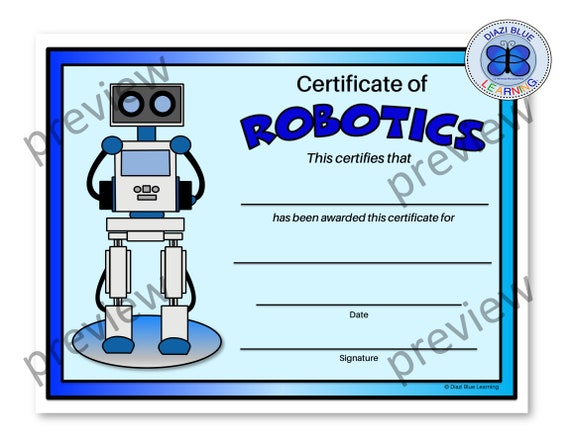 Robotics Award Robotics Certificates Certificate of Robotics | Etsy