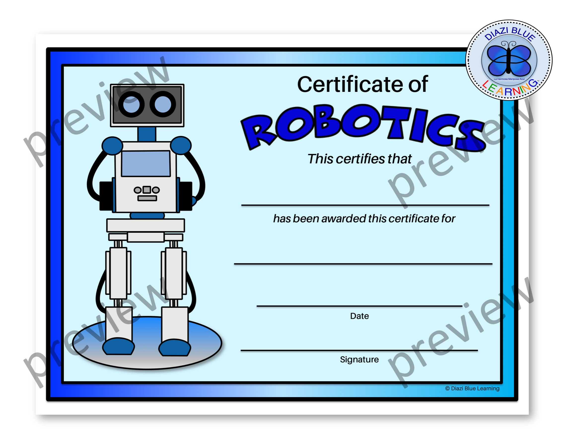 Robotics Award, Robotics Certificates, Certificate of Robotics ...