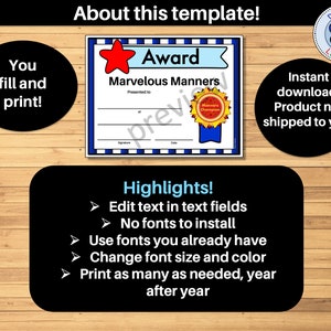 70 End of Year Award Certificates, Editable Student Certificates, End ...