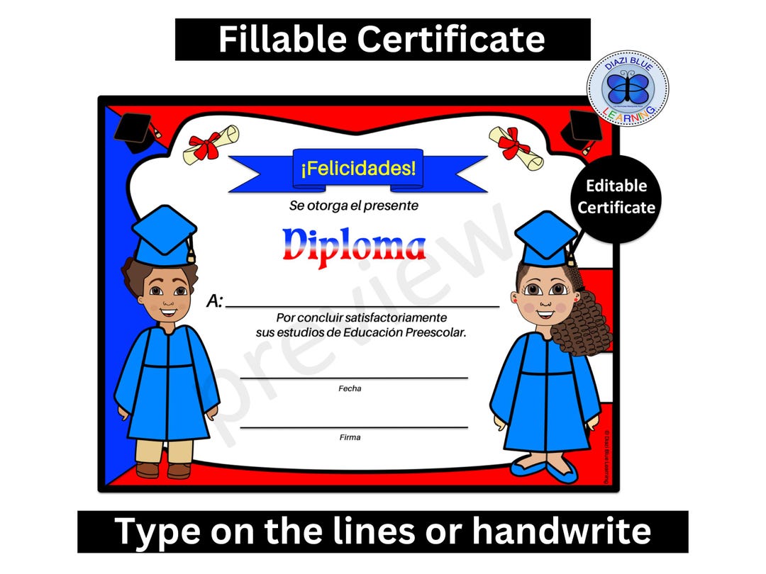 Spanish Preschool Diploma With Invitation, Diploma Preescolar Con ...
