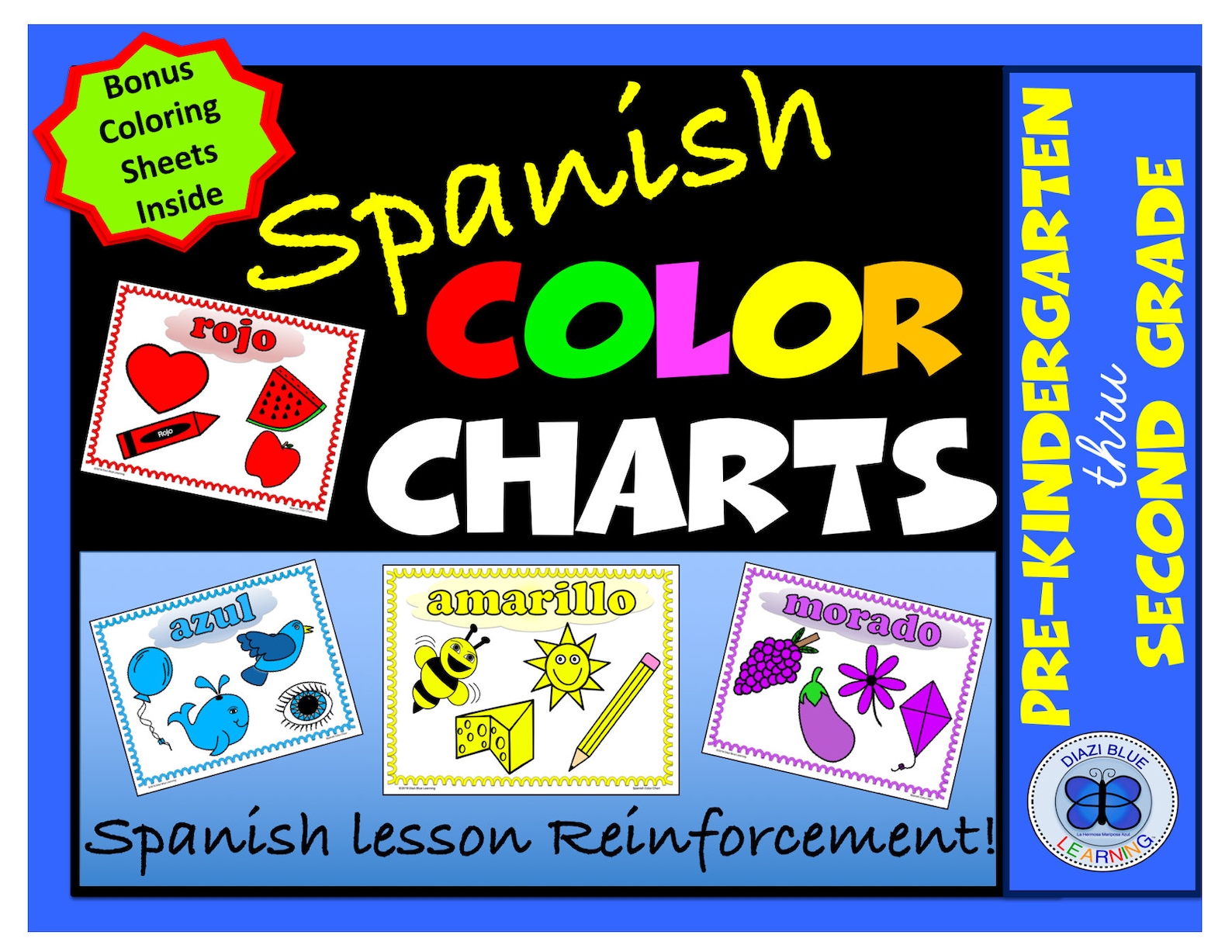 Spanish Color Charts, Spanish Colors, Spanish Charts, Colors in Spanish ...