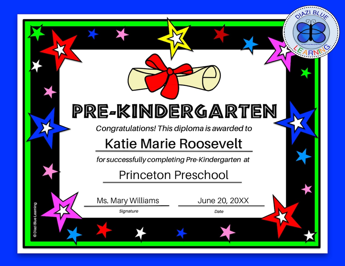 Pre-k Diplomas Pre-k Certificates End of Year Certificate - Etsy