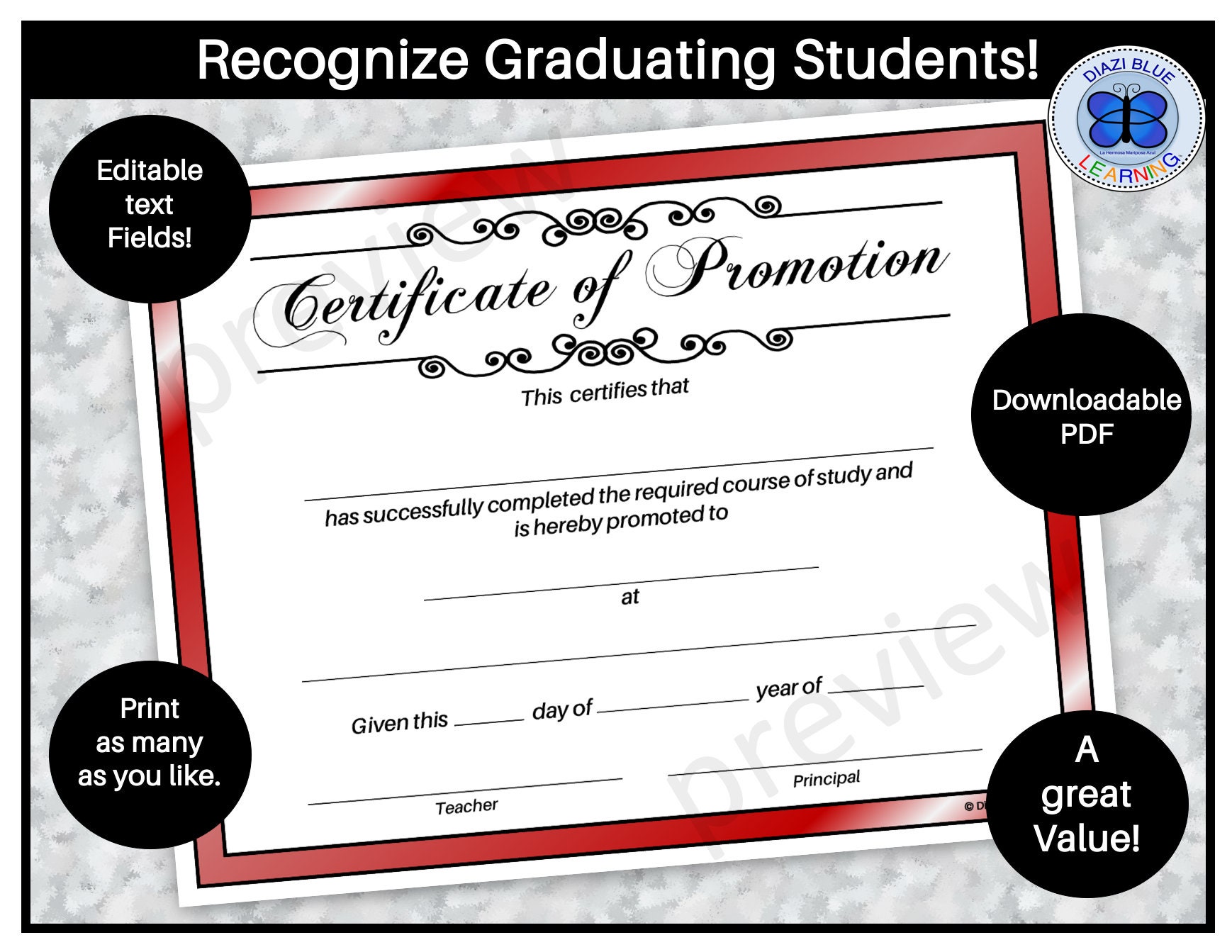 Certificate of Promotion, Certificate of Completion, End of Year ...