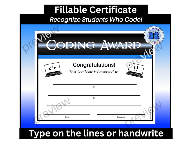 Coding Award Coding Certificates Coding Achievement Computer Science Certificates Technology
