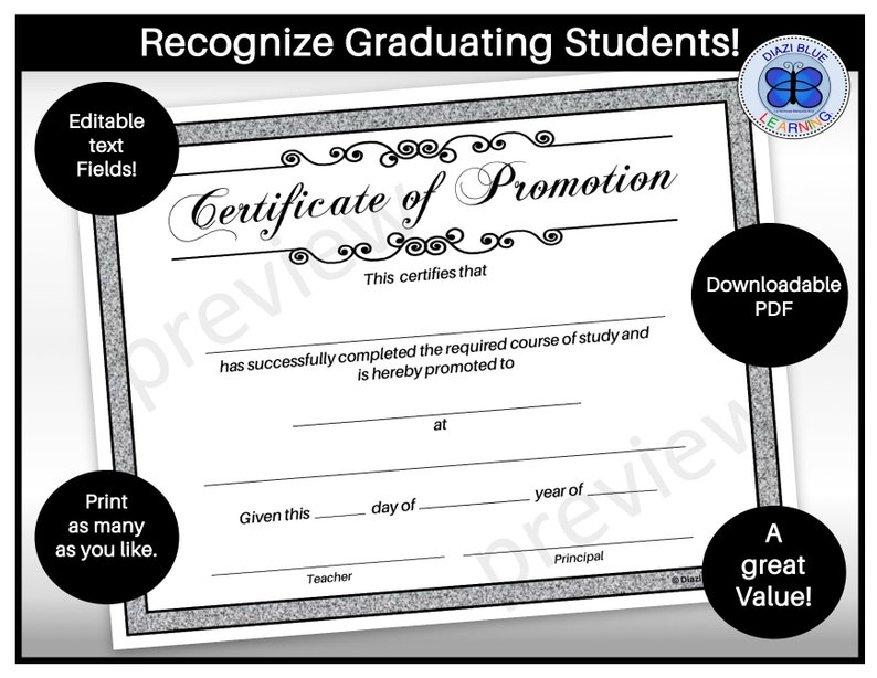 Certificate of Promotion, Certificate of Completion, End of Year ...
