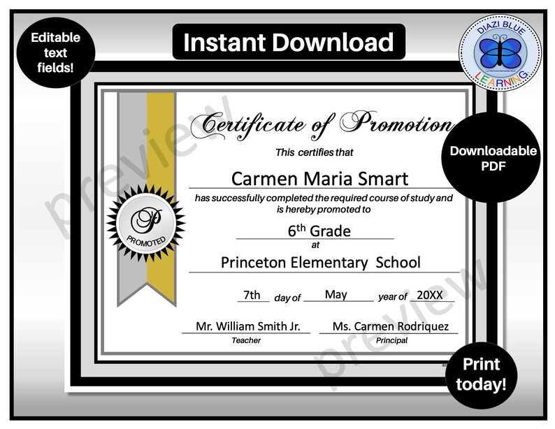 Certificate of Promotion, Certificate of Completion, End of Year ...