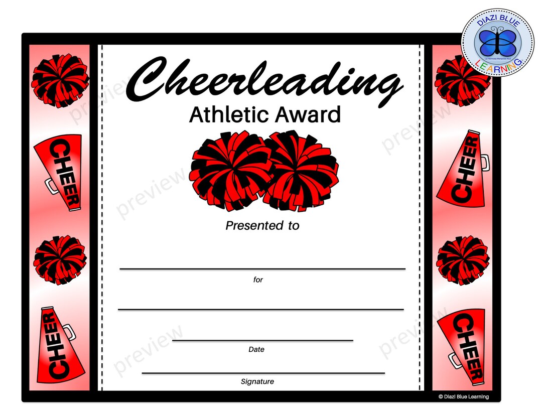 Cheerleading Certificate, Cheerleading Award, Editable Cheerleading ...