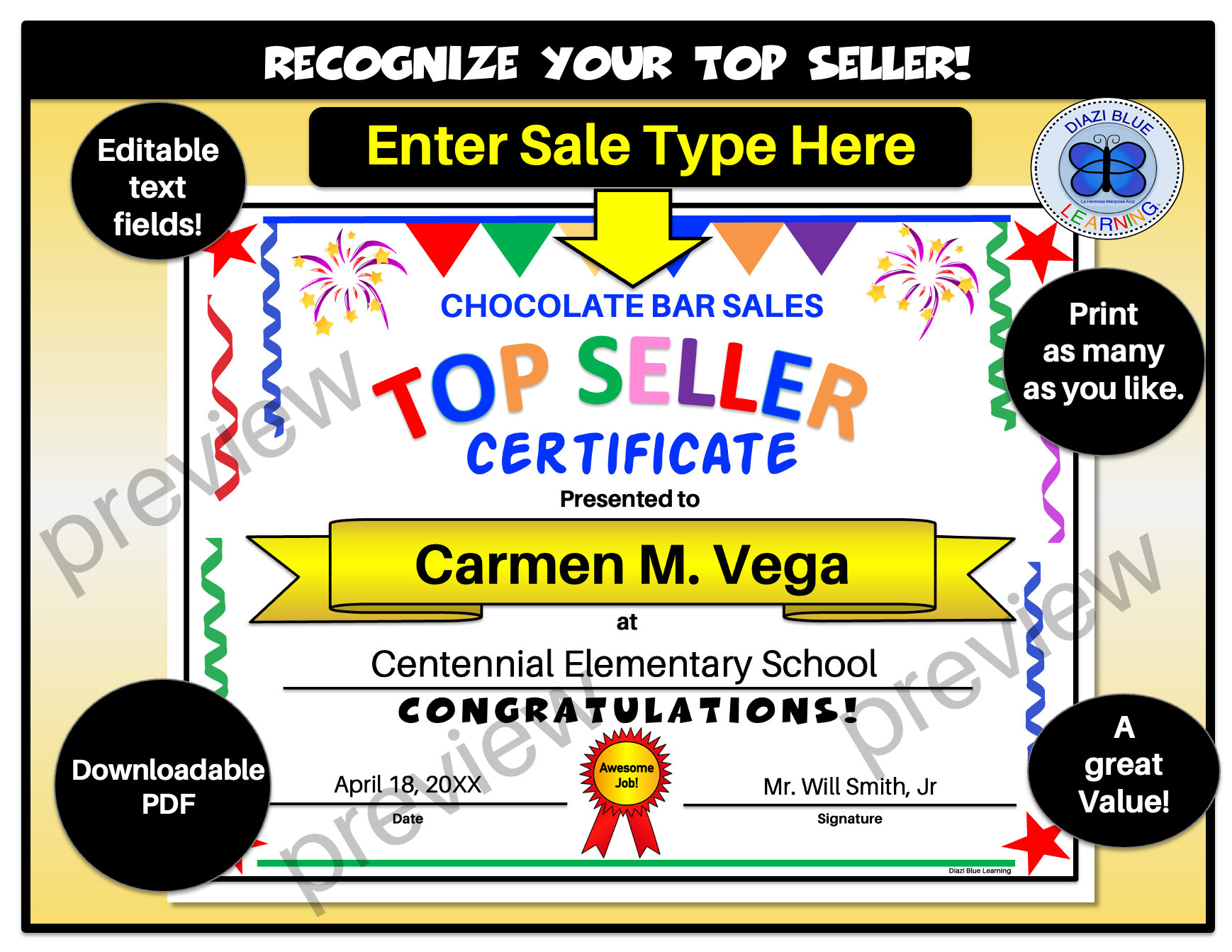 Top Seller Award, Top Seller Certificate of Recognition, Editable Top ...
