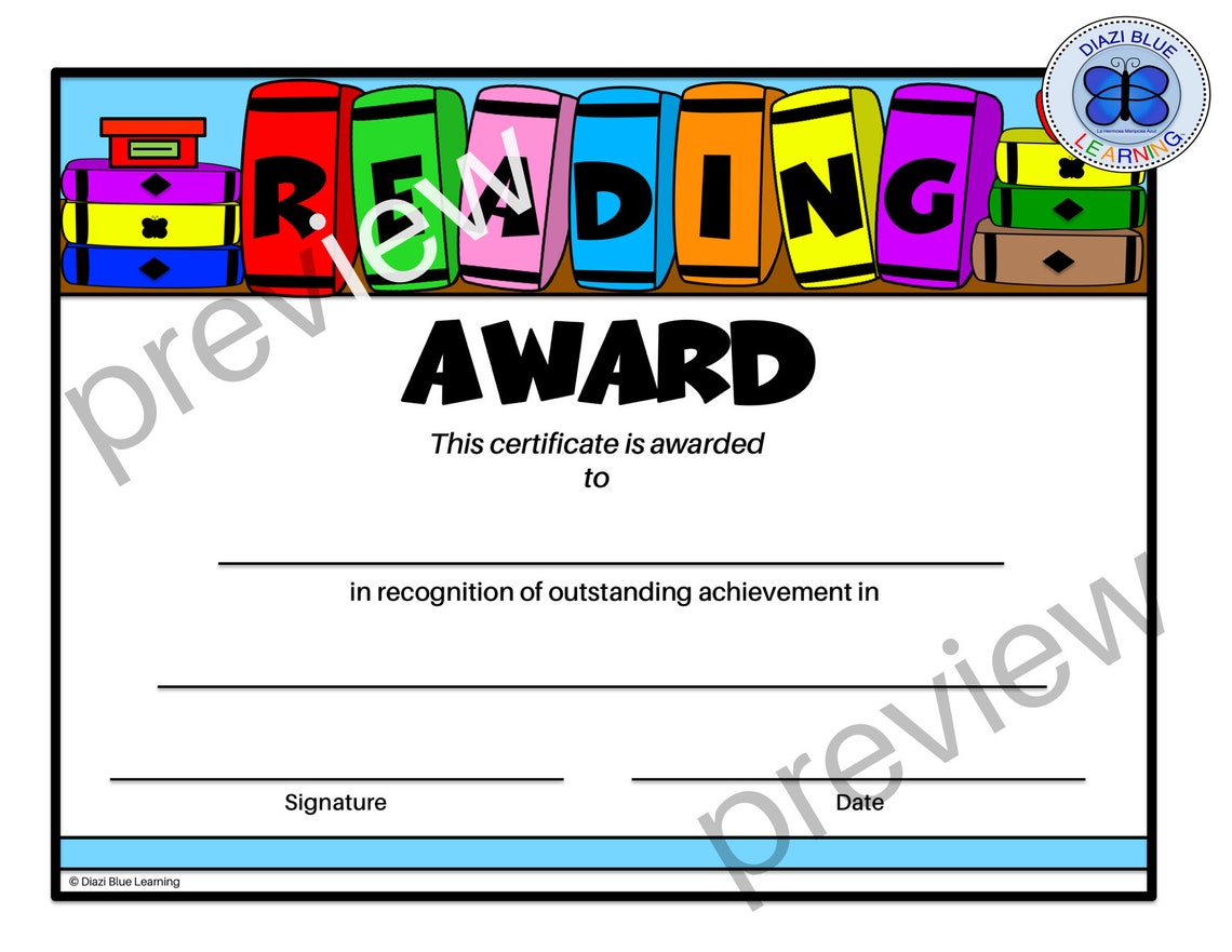 Reading Certificate, PDF Reading Certificate, PDF Reading Award ...