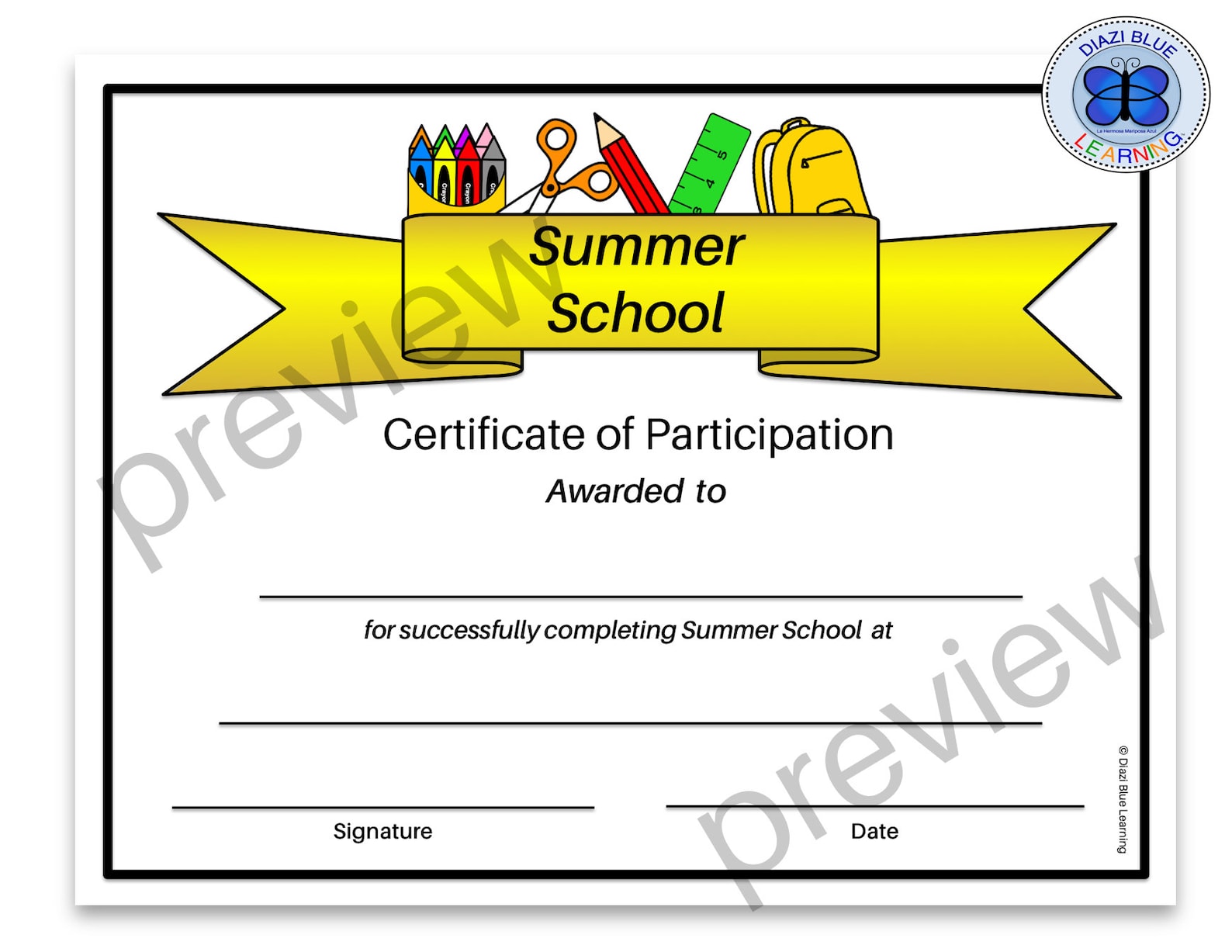 Summer School Certificate, Editable Summer School Certificate ...