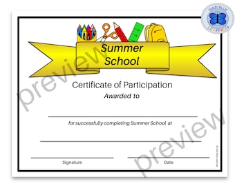 Summer School Certificate, Editable Summer School Certificate ...