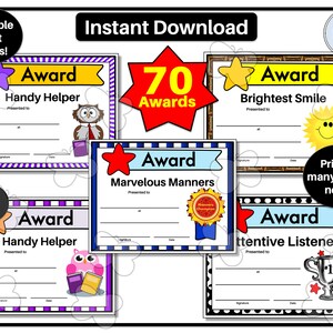 70 End of Year Award Certificates, Editable Student Certificates, End ...