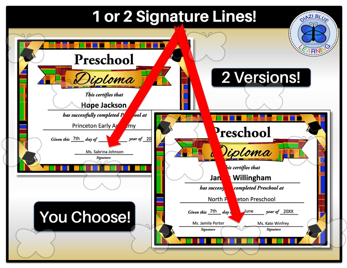 Preschool Graduation Diploma, Editable Kente Preschool Diploma, 1 or 2 ...