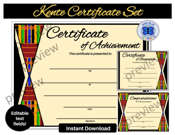 Kente Certificate Kente Award Set Black History Month - Etsy
