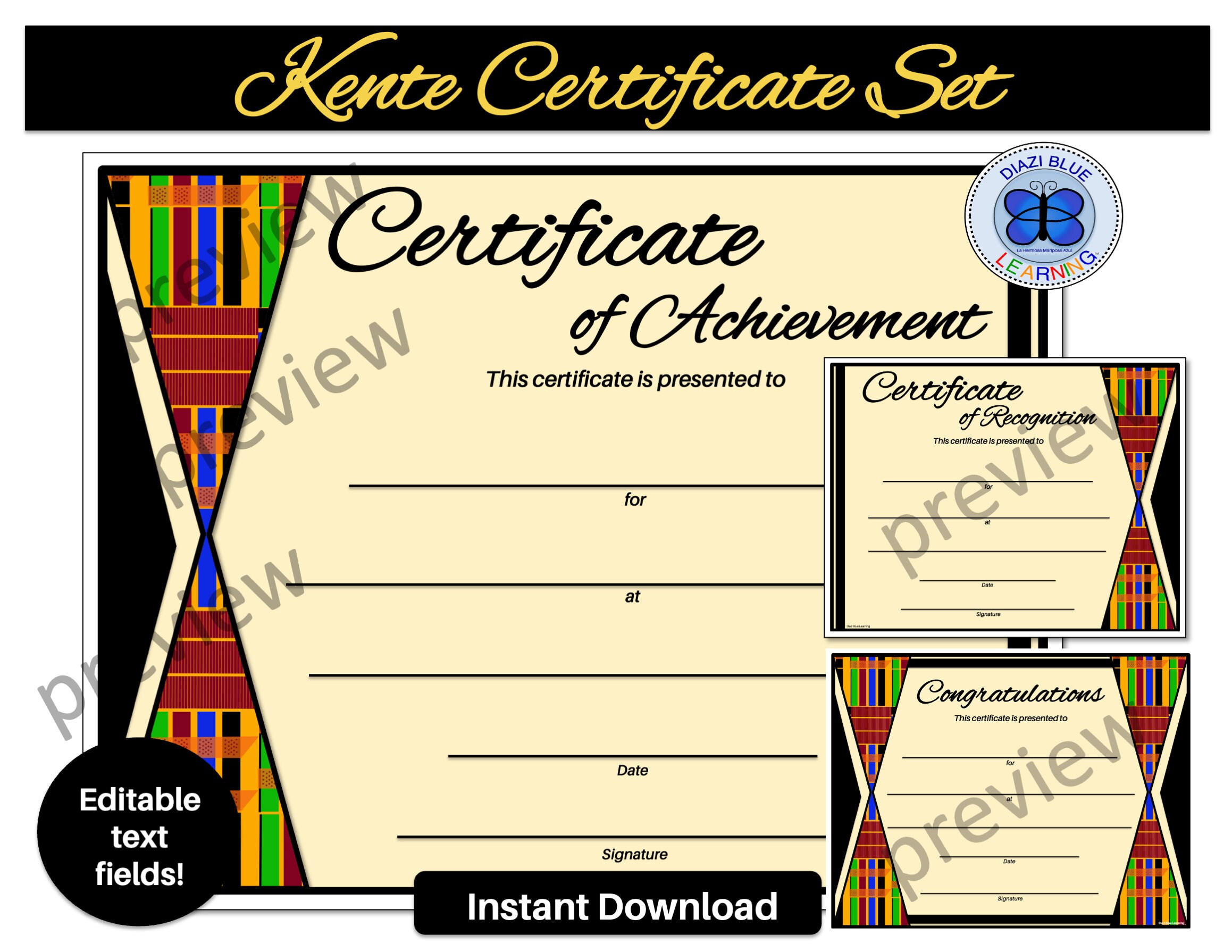 Kente Certificate, Kente Award Set, Black History Month Certificate ...