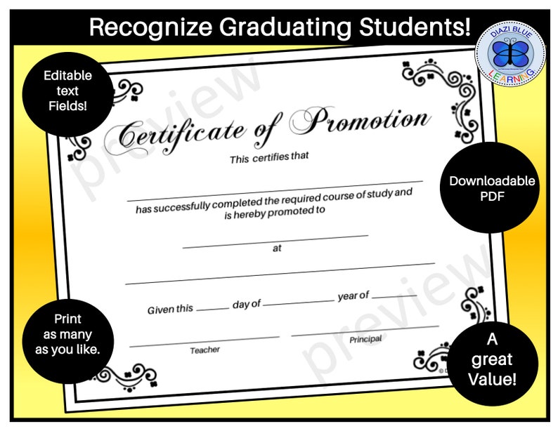 Certificate of Promotion, Certificate of Completion, End of Year ...