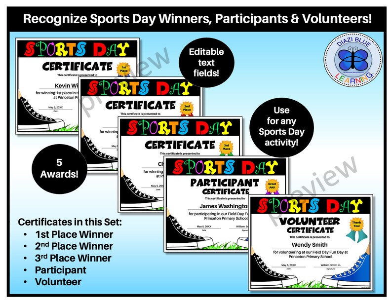 Sports Day Award, Editable Sports Day Certificate PDF, Sports Day ...