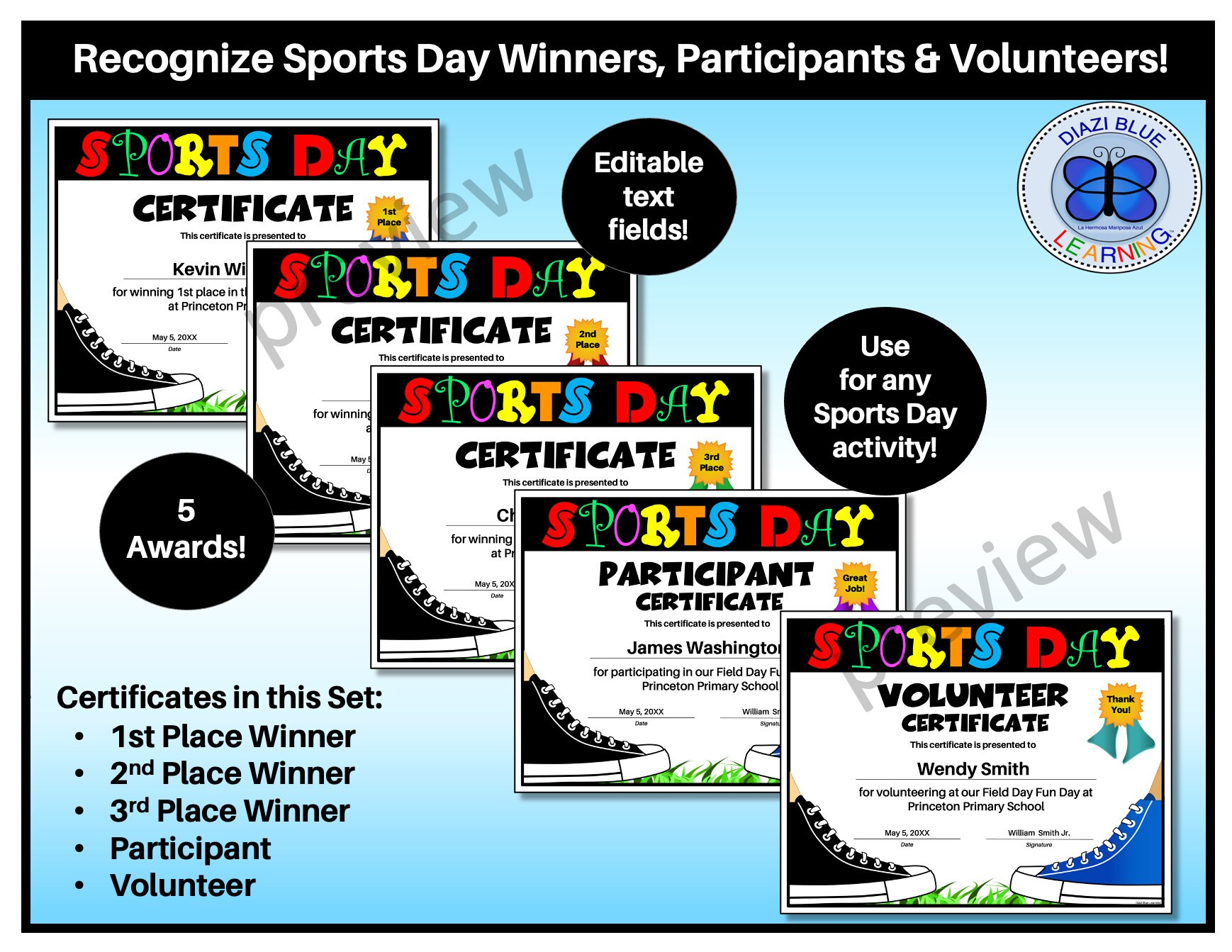 Sports Day Award, Editable Sports Day Certificate PDF, Sports Day ...