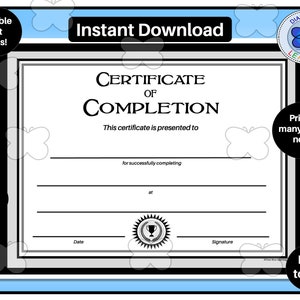 Certificate of Completion PDF, Editable Certificate of Completion, End ...